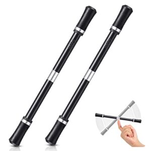 2 pieces spinning pen rolling finger rotating pen gaming trick pen mod with tutorial no pen refill stress releasing brain training toys for kids adults student office supplies (black and silver)