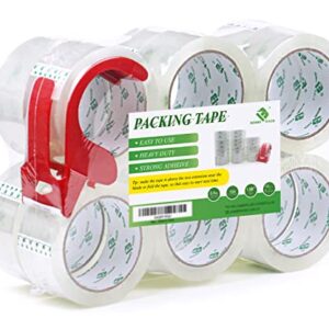 BOMEI PACK 12 Rolls Clear Packing Tape Rolls with Free Dispenser, Heavy Duty Refill Tape for Shipping Moving and Packaging, 2.4Mil 1.88 Inch x 60 Yard