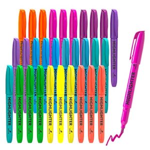 lelix 30 pack highlighters, 10 bright colors, chisel tip, quick drying for back to school, office, home, ideal for highlighting underlining