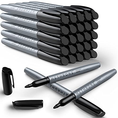 Hethrone Permanent Markers, 28 Count Black Permanent Markers for Writing Doodling and Marking