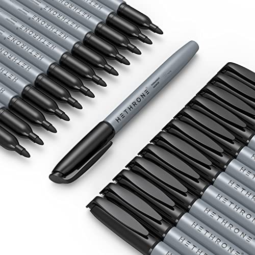 Hethrone Permanent Markers, 28 Count Black Permanent Markers for Writing Doodling and Marking