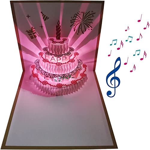 3D Changeable Colors Light Music Birthday Cards, Pop up Warming LED Colourful Musical Birthday Cake Happy Birthday Card, Greeting Cards Postcards for Mom Wife Sister Boy Girl and Friends 1 Pack