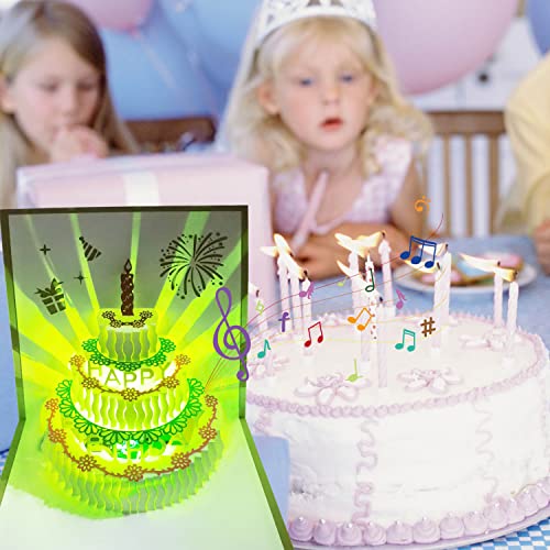 3D Changeable Colors Light Music Birthday Cards, Pop up Warming LED Colourful Musical Birthday Cake Happy Birthday Card, Greeting Cards Postcards for Mom Wife Sister Boy Girl and Friends 1 Pack