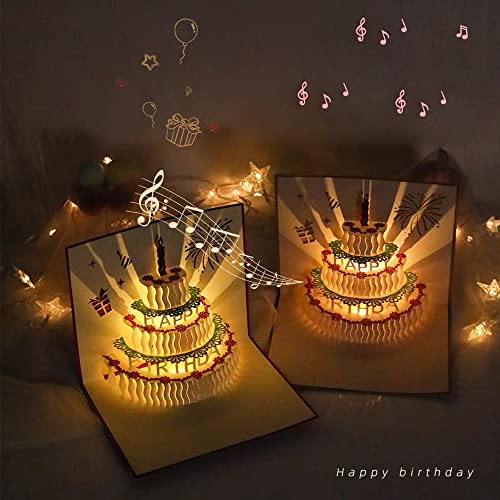 3D Changeable Colors Light Music Birthday Cards, Pop up Warming LED Colourful Musical Birthday Cake Happy Birthday Card, Greeting Cards Postcards for Mom Wife Sister Boy Girl and Friends 1 Pack