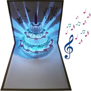 3D Changeable Colors Light Music Birthday Cards, Pop up Warming LED Colourful Musical Birthday Cake Happy Birthday Card, Greeting Cards Postcards for Mom Wife Sister Boy Girl and Friends 1 Pack