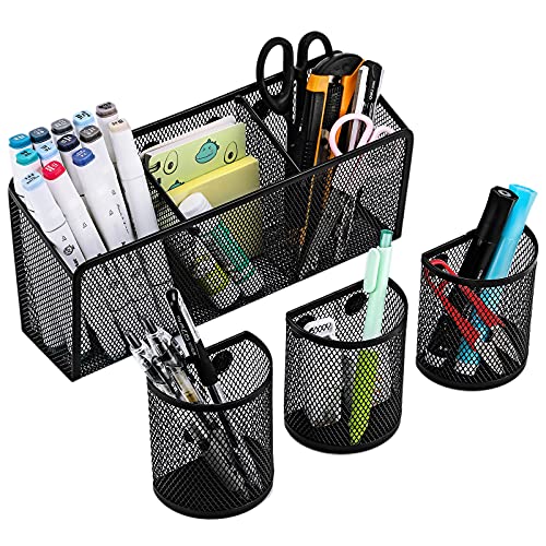 VICNOVA Magnetic Pencil Holder, Metal Magnetic Pen Holder with Extra Strong Magnets/3+3 Generous Compartments, Magnetic Storage Basket Organizer to Hold Whiteboard Refrigerator Locker Accessories