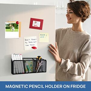 VICNOVA Magnetic Pencil Holder, Metal Magnetic Pen Holder with Extra Strong Magnets/3+3 Generous Compartments, Magnetic Storage Basket Organizer to Hold Whiteboard Refrigerator Locker Accessories