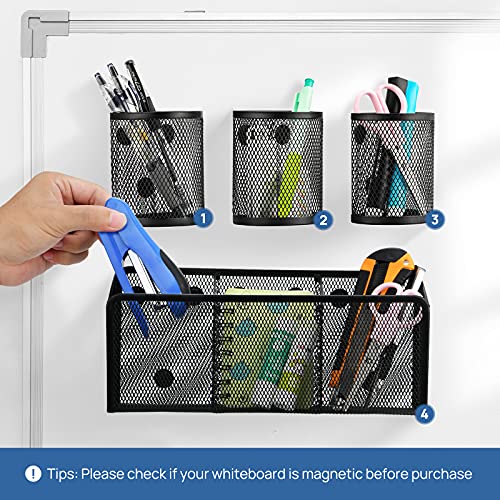 VICNOVA Magnetic Pencil Holder, Metal Magnetic Pen Holder with Extra Strong Magnets/3+3 Generous Compartments, Magnetic Storage Basket Organizer to Hold Whiteboard Refrigerator Locker Accessories