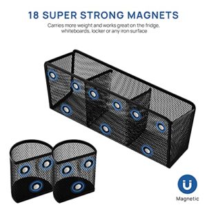 VICNOVA Magnetic Pencil Holder, Metal Magnetic Pen Holder with Extra Strong Magnets/3+3 Generous Compartments, Magnetic Storage Basket Organizer to Hold Whiteboard Refrigerator Locker Accessories