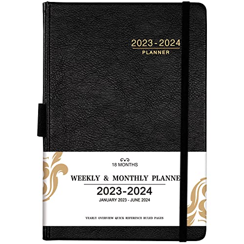 2023 Planner - 2023-2024 Weekly Monthly Planner, January 2023 - June 2024, 6.4'' x 8.5'' Calendar Planner 2023-2024 with Leather Cover, Pen Holder, Elastic Closure, 24 Ruled pages