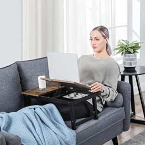 SONGMICS Laptop Desk for Bed or Sofa with Adjustable Tilting Top, Breakfast Serving Tray with Height Adjustable Folding Legs, Fits Screen Size up to 15.6 Inches, Floor Desk, Rustic Brown ULLD105B01