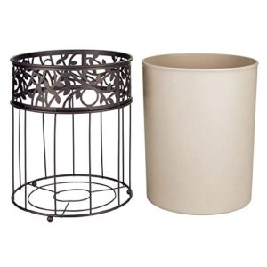 iDesign Vine Metal and Plastic Wastebasket Trash Can Garbage Can for Bathroom, Bedroom, Home Office, Kitchen, Patio, Dorm, College, Vanilla Tan and Bronze