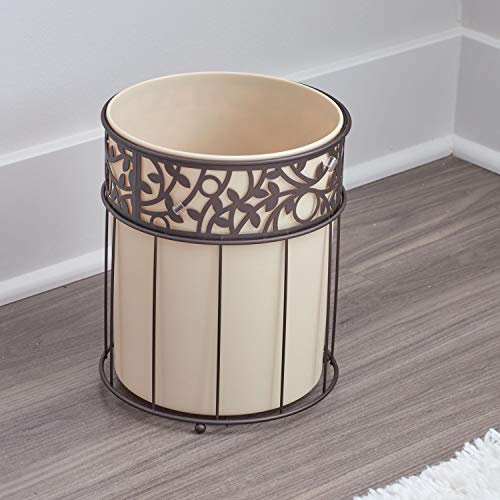 iDesign Vine Metal and Plastic Wastebasket Trash Can Garbage Can for Bathroom, Bedroom, Home Office, Kitchen, Patio, Dorm, College, Vanilla Tan and Bronze