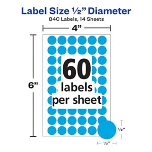 Avery Color-Coding Removable Labels, 1/2 Inch Round Stickers, Light Blue, Non-Printable, 840 Dot Stickers Total (5050)