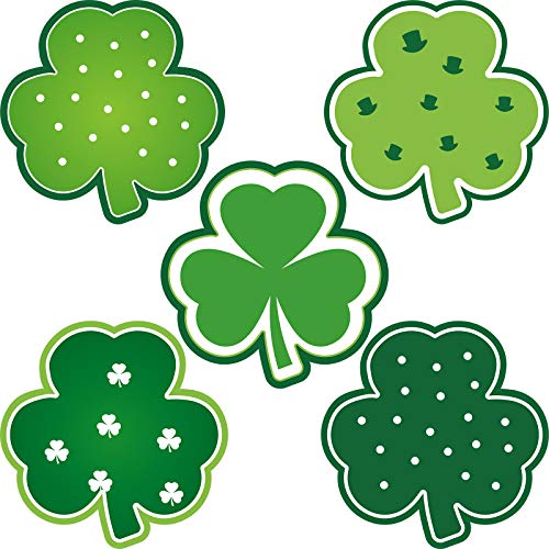 St. Patrick's Day Decoration Shamrocks Clover Cut-Outs Shamrocks Irish Paper Cut-Outs with Adhesive Dots for Bulletin Board Classroom School Ireland Saint Patrick's Day Party, 5.9 x 5.9 Inch (40 Pcs)