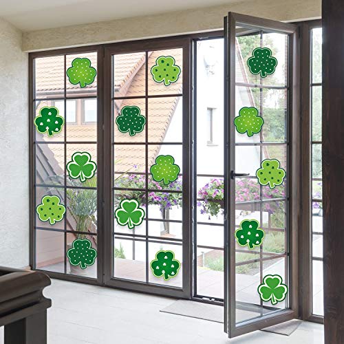 St. Patrick's Day Decoration Shamrocks Clover Cut-Outs Shamrocks Irish Paper Cut-Outs with Adhesive Dots for Bulletin Board Classroom School Ireland Saint Patrick's Day Party, 5.9 x 5.9 Inch (40 Pcs)