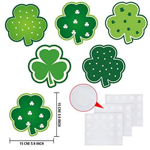 St. Patrick's Day Decoration Shamrocks Clover Cut-Outs Shamrocks Irish Paper Cut-Outs with Adhesive Dots for Bulletin Board Classroom School Ireland Saint Patrick's Day Party, 5.9 x 5.9 Inch (40 Pcs)