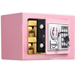 tenamic safe box 0.23 cubic feet electronic digital security box, keypad lock box cabinet safes, solid alloy steel office hotel home safe, pink