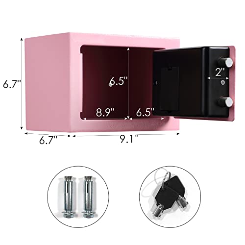 TENAMIC Safe Box 0.23 Cubic Feet Electronic Digital Security Box, Keypad Lock Box Cabinet Safes, Solid Alloy Steel Office Hotel Home Safe, Pink