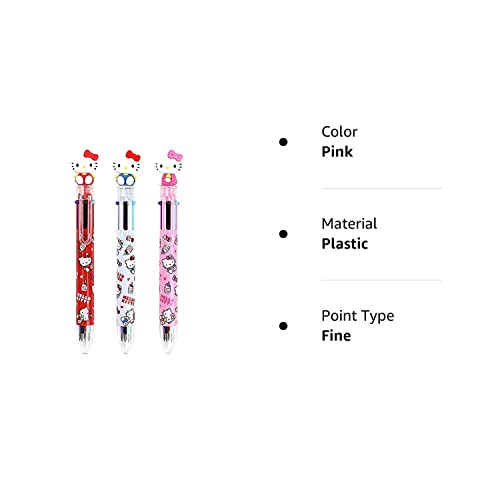 Hello Kitty 0.7mm 6-Color Multicolor Ballpoint Pen w/Hello Kitty Figure 1PC (Pink)