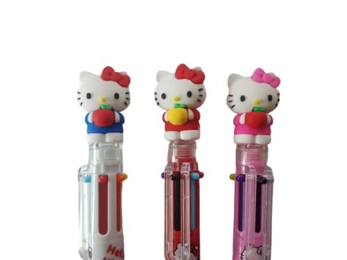 Hello Kitty 0.7mm 6-Color Multicolor Ballpoint Pen w/Hello Kitty Figure 1PC (Pink)