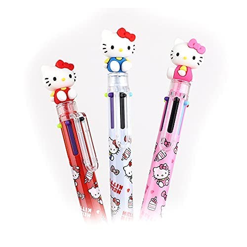 Hello Kitty 0.7mm 6-Color Multicolor Ballpoint Pen w/Hello Kitty Figure 1PC (Pink)