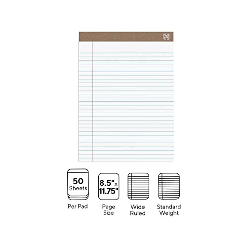 Tru Red Notepads 8.5" X 11.75" Wide Ruled White 50 Sheets/Pad, 12 Pads/Pk (Tr58185)