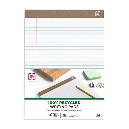 Tru Red Notepads 8.5" X 11.75" Wide Ruled White 50 Sheets/Pad, 12 Pads/Pk (Tr58185)