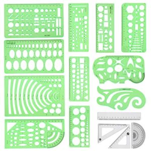 geometric drawings templates measuring geometry rulers 15 pcs with 1 pack file bag for design school studying office building…