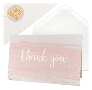 im-mise 48-pack thank you cards for baby shower | wedding | bridal shower | business, blank notes with envelopes & stickers, gold foil watercolor thank you greeting cards