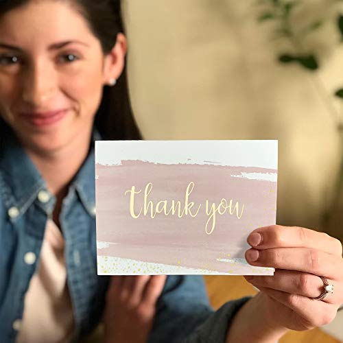 IM-MISE 48-Pack Thank You Cards for Baby Shower | Wedding | Bridal Shower | Business, Blank Notes with Envelopes & Stickers, Gold Foil Watercolor Thank You Greeting Cards