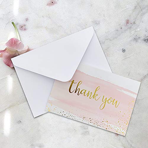 IM-MISE 48-Pack Thank You Cards for Baby Shower | Wedding | Bridal Shower | Business, Blank Notes with Envelopes & Stickers, Gold Foil Watercolor Thank You Greeting Cards