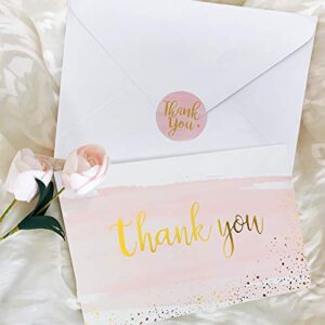 IM-MISE 48-Pack Thank You Cards for Baby Shower | Wedding | Bridal Shower | Business, Blank Notes with Envelopes & Stickers, Gold Foil Watercolor Thank You Greeting Cards