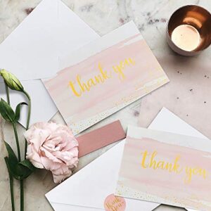 IM-MISE 48-Pack Thank You Cards for Baby Shower | Wedding | Bridal Shower | Business, Blank Notes with Envelopes & Stickers, Gold Foil Watercolor Thank You Greeting Cards