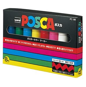 三菱鉛筆 mitsubishi pencil posca pc8k8c water-based pen, broad point, square core, 8 colors