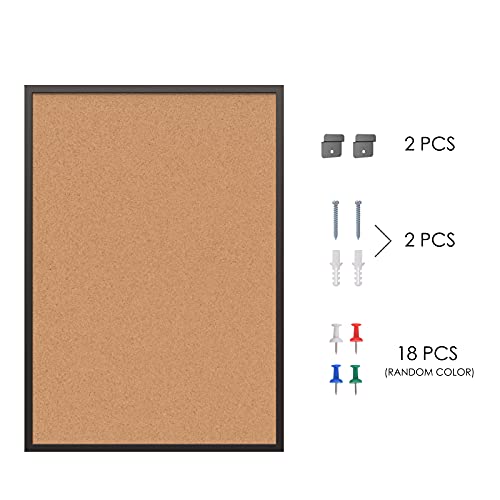 Board2by Cork Board Bulletin Board 36 x 48, Black Wood Framed 4x3 Corkboard, Office Board for Wall Cork, Large Wall Mounted Notice Pin Board with 18 Push Pins for School, Home & Office