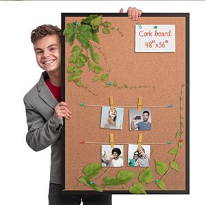 Board2by Cork Board Bulletin Board 36 x 48, Black Wood Framed 4x3 Corkboard, Office Board for Wall Cork, Large Wall Mounted Notice Pin Board with 18 Push Pins for School, Home & Office