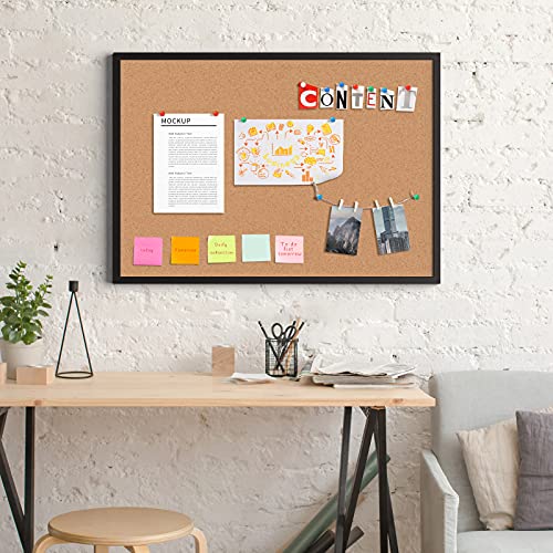 Board2by Cork Board Bulletin Board 36 x 48, Black Wood Framed 4x3 Corkboard, Office Board for Wall Cork, Large Wall Mounted Notice Pin Board with 18 Push Pins for School, Home & Office