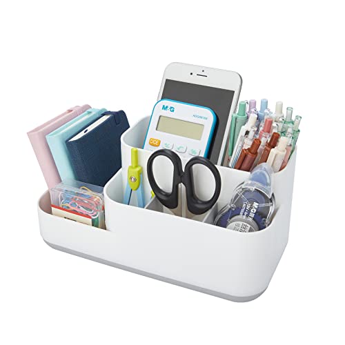 Desktop Storage Organizer, Pen Pencil Card Holder Box Container for Desk, Office Supplies, Vanity Table (White)