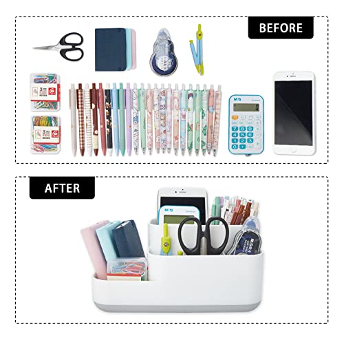 Desktop Storage Organizer, Pen Pencil Card Holder Box Container for Desk, Office Supplies, Vanity Table (White)