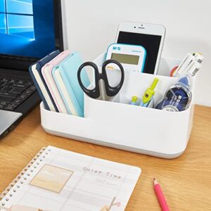 Desktop Storage Organizer, Pen Pencil Card Holder Box Container for Desk, Office Supplies, Vanity Table (White)