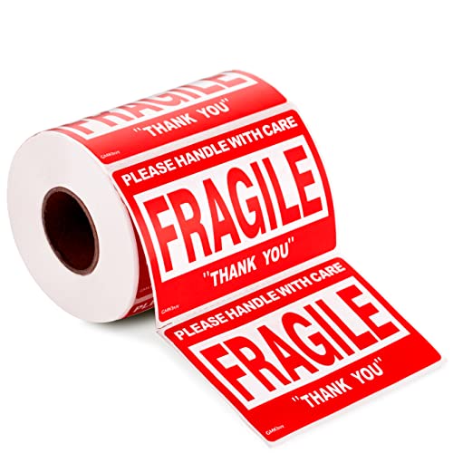 GMKbuy 3 x 2 Inch – 400 Fragile Stickers Roll, Easy Tear, Permanent Adhesive Warning Labels for Shipping Box, Carton, Parcel, Package, Pallet & More