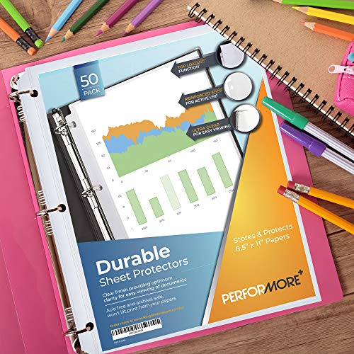 50 Sheet Protectors, Durable Clear Page Protectors 8.5 X 11 Inch for 3 Ring Binder, Plastic Sheet Sleeves, Durable Top Loading Paper Protector with Reinforced Holes, Archival Safe