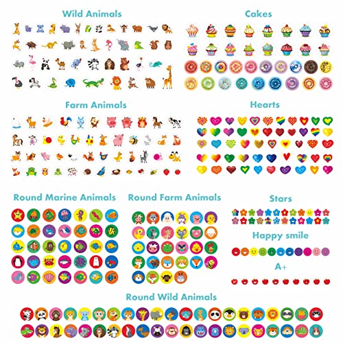 6844 PCS Incentive Stickers, 64 Sheets Round Encouragement Stickers, Animals Donuts Cupcakes Stars Hearts Motivational Teacher Classroom Reward Gifts Encourage Kids to Do Chores Go to The Toilet