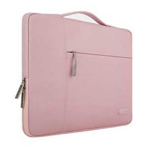 mosiso laptop sleeve compatible with macbook air/pro, 13-13.3 inch notebook, compatible with macbook pro 14 inch 2023-2021 a2779 m2 a2442 m1, polyester multifunctional briefcase bag, pink