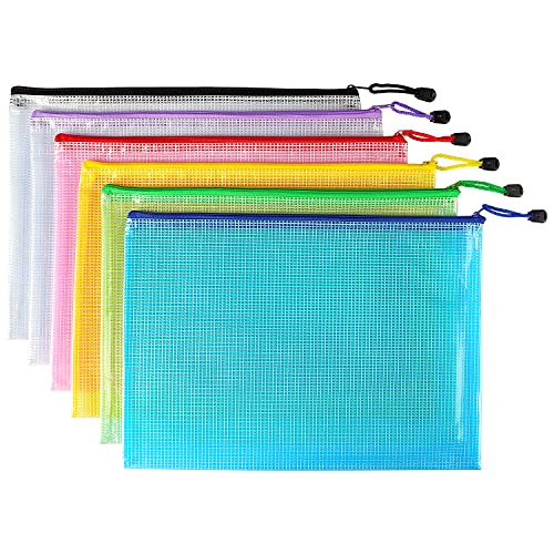 6 Pack Mesh Zipper Pouch Document Bag Waterproof Zip File Folders for School Office Supplies Travel Storage Bags (Colorful)