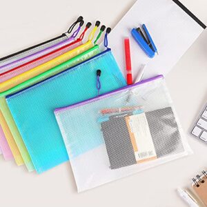 6 Pack Mesh Zipper Pouch Document Bag Waterproof Zip File Folders for School Office Supplies Travel Storage Bags (Colorful)