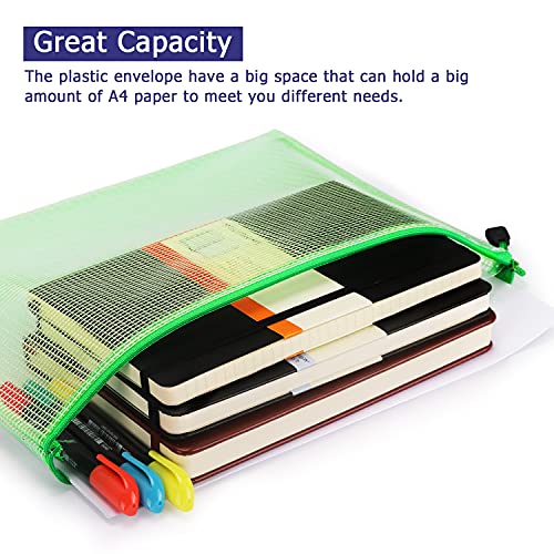 6 Pack Mesh Zipper Pouch Document Bag Waterproof Zip File Folders for School Office Supplies Travel Storage Bags (Colorful)