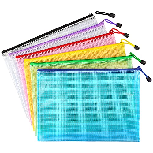 6 Pack Mesh Zipper Pouch Document Bag Waterproof Zip File Folders for School Office Supplies Travel Storage Bags (Colorful)