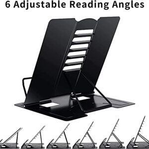 MSDADA Desk Book Stand Metal Reading Rest Book Holder Adjustable Cookbook Documents Holder Portable Sturdy Bookstands for Recipes Textbooks Tablet Music Books with Page Clips (Black)